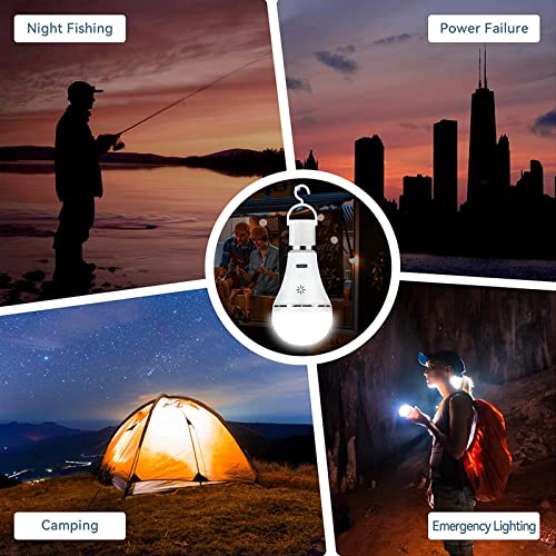 USB C Rechargeable Light Bulb with Remote Control, 7W Battery Powered Light Bulbs E26 Touch Control Dimmable LED Bulb with Timing Function, Outdoor Camping Emergency Light Bulb with Hook,6500K/1 Pack