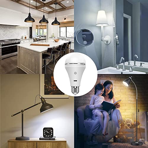 USB C Rechargeable Light Bulb with Remote Control, 7W Battery Powered Light Bulbs E26 Touch Control Dimmable LED Bulb with Timing Function, Outdoor Camping Emergency Light Bulb with Hook,6500K/1 Pack