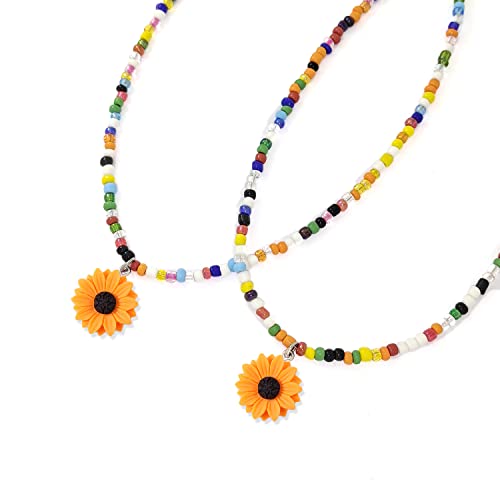 BFF Necklace For Women 2 - Handmade Colourful Beaded Charm Necklace Friendship Necklace Best Friend Necklace Jewellery Gift For Women Teenage Girls (Sunflower)