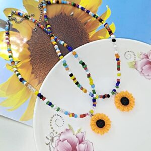 BFF Necklace For Women 2 - Handmade Colourful Beaded Charm Necklace Friendship Necklace Best Friend Necklace Jewellery Gift For Women Teenage Girls (Sunflower)