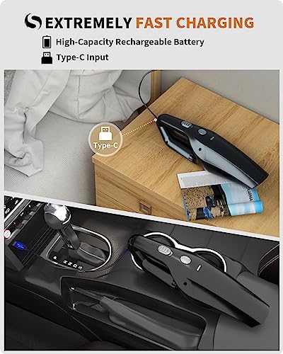 SERVOMASTER Handheld Vacuum Cleaner Cordless, Small Powerful Car Vacuum Cleaner with Rechargeable Battery, Portable Car Hand Held Vacuum Cleaner Accessories Interior Cleaning Kit for Men Women