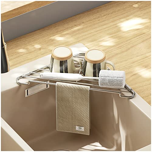 Ruosuruosu Stainless Steel Triangle Sink Dish Drying Rack-Premium and Space-Saving,Over The Sink Multipurpose Kitchen Drainer Shelf Organizer for Utensils, Plates, Sponge, and Cutlery, Silver