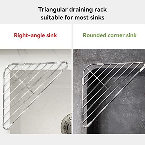 Ruosuruosu Stainless Steel Triangle Sink Dish Drying Rack-Premium and Space-Saving,Over The Sink Multipurpose Kitchen Drainer Shelf Organizer for Utensils, Plates, Sponge, and Cutlery, Silver