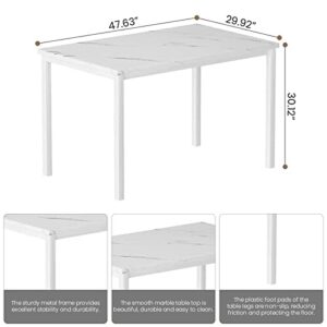 Recaceik Dining Table Set for 4, Kitchen Table and Chairs for 4, Faux Marble Kitchen Table Set with 4 Upholstered PU Leather Chairs, Dining Room Table Set for Kitchen Dining Room (White & White)