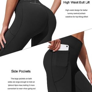 Pinspark Women's Ribbed Bootcut Yoga Pants with Pockets High Waisted 31" Lenght Pants Elastic Leggings Flare Workout Pants Black M