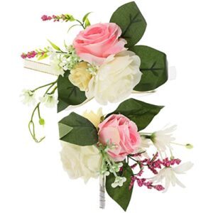 vosarea rose boutonniere 1 set wrist corsage boutonniere set groom boutonniere and bride wrist corsage handmade artificial corsage set bride hand flower bouquet pink prom corsage wristlet