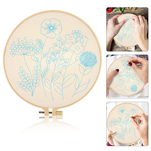 NOLITOY 2 Sets Embroidery Kit, Floral Stamped Cross Stitch Kit for Starter DIY Crafts Including Embroidery Hoops Threads Needles