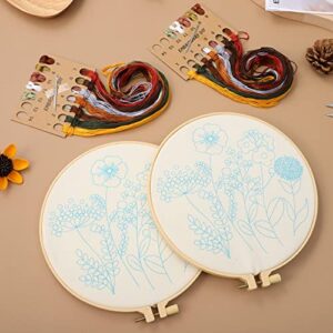 NOLITOY 2 Sets Embroidery Kit, Floral Stamped Cross Stitch Kit for Starter DIY Crafts Including Embroidery Hoops Threads Needles