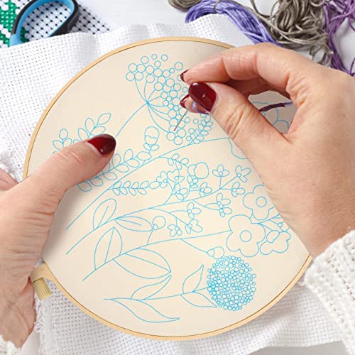 NOLITOY 2 Sets Embroidery Kit, Floral Stamped Cross Stitch Kit for Starter DIY Crafts Including Embroidery Hoops Threads Needles