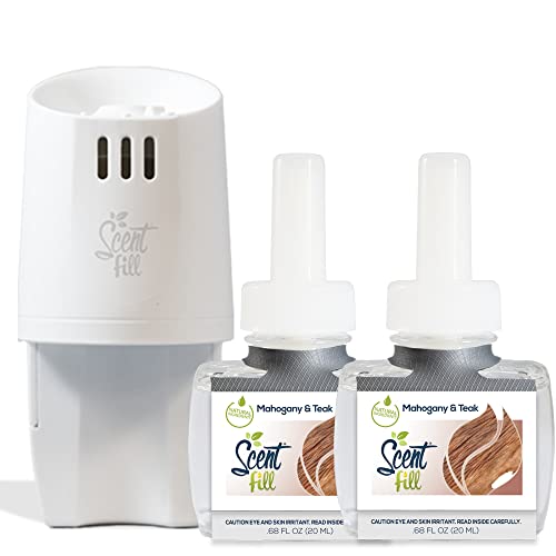 Scent Fill Mahogany Teak Plug in Air Freshener Starter Kit (2 Refills + Diffuser)