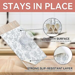 RAY STAR Shelf Liner, Non Adhesive Silver Floral Cabinet Liner for Pantry Drawer, Strong Grip Non Slip Waterproof, Shelf Liners for Kitchen Cabinets Organization 12 Inch x 10 FT (2 Rolls)