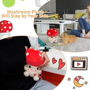 KOPHINYE Mushroom Plush Mushroom Cow Plush Pillow - 12" Cute Mushroom Stuffed Animal - Squishy Mushroom Cow Plushie for Kids - Home Decor Brithday Gift for Girls Boys