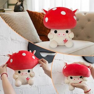 KOPHINYE Mushroom Plush Mushroom Cow Plush Pillow - 12" Cute Mushroom Stuffed Animal - Squishy Mushroom Cow Plushie for Kids - Home Decor Brithday Gift for Girls Boys