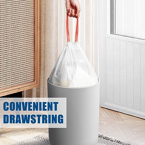 4 Gallon Trash Bags Drawstring, Small Garbage Bags Unscented, Strong Trash Can Liners, 60 Count White 4 Gal Trash Bag for Bathroom Kitchen Office