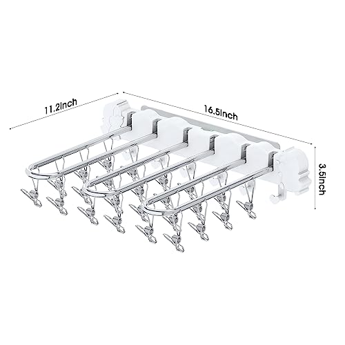 OBloved 2 Pack Clothes Drying Rack Wall Mount, 20 Clips Stainless Steel Sock Drying Rack, Laundry Drying Rack with Clips for Socks, Bras, Towels, Underwear, Clothes (White)