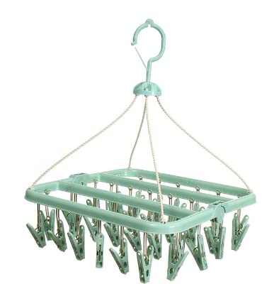 alladaga Clothes Drying Hanger with 32 Clips and Drip Foldable Hanging Rack (Light Green)