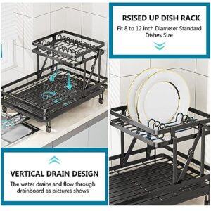 YKLSLH Dish Drying Rack, Collapsible 2 Tier Dish Racks for Kitchen Counter, Durable Dish Drainer with Utensil Holder-Kitchen Drying Rack, Black