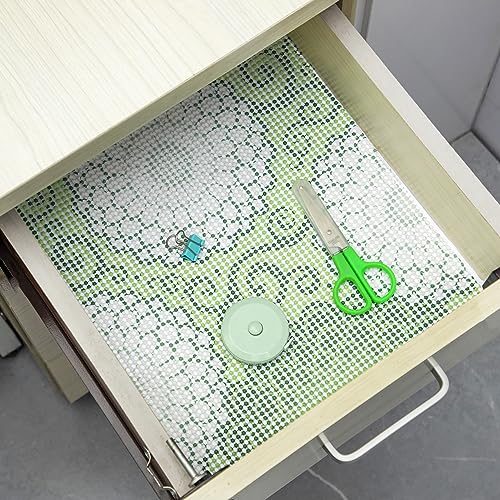 RAY STAR Shelf Liner, Non-Adhesive Refrigerator Liners for Shelves Washable 12 * 120 inch, Vinyl Shelf Drawer Liner Non-Slip Bathroom Cabinet Liner for Kitchen/Storage/Desks (Green Circle)