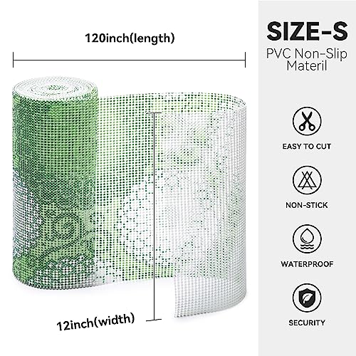 RAY STAR Shelf Liner, Non-Adhesive Refrigerator Liners for Shelves Washable 12 * 120 inch, Vinyl Shelf Drawer Liner Non-Slip Bathroom Cabinet Liner for Kitchen/Storage/Desks (Green Circle)