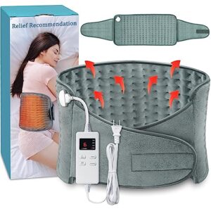 upgraded heating pad for back pain relief electric heating pads for cramps with belt (12"x24"+20'') 4 auto off & 6 heat level large menstrual heating pad xl moist/dry heat pad for neck and shoulder