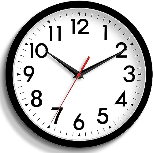 DAXSMY Wall Clock, Analog Clock Small, 10 Inch Silent Non-Ticking Wall Clocks Battery Operated Decorative for Kitchen, Office, Outdoor, Bedroom, Bathroom, Living Room, School, Classroom(Black)