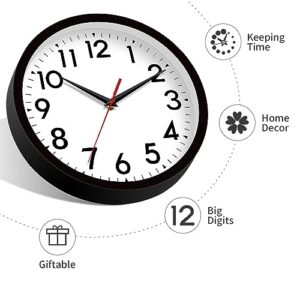 DAXSMY Wall Clock, Analog Clock Small, 10 Inch Silent Non-Ticking Wall Clocks Battery Operated Decorative for Kitchen, Office, Outdoor, Bedroom, Bathroom, Living Room, School, Classroom(Black)