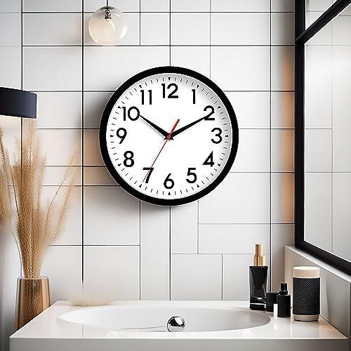 DAXSMY Wall Clock, Analog Clock Small, 10 Inch Silent Non-Ticking Wall Clocks Battery Operated Decorative for Kitchen, Office, Outdoor, Bedroom, Bathroom, Living Room, School, Classroom(Black)