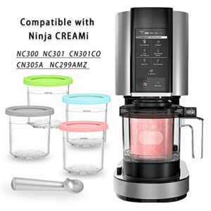 LBSAHETC Ice Cream Containers Compatible with Ninja Creami Nc300 Nc301 Nc299Amz Series 4 Pack Pint Containers with Lids Include Ice Cream Scoop BPA-Free Dishwasher Safe