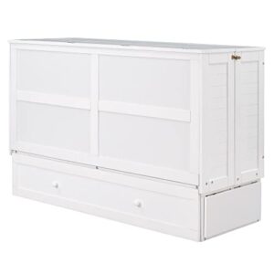 Harper & Bright Designs Queen Size Mobile Murphy Bed with Drawer and Little Shelves on Each Side,White