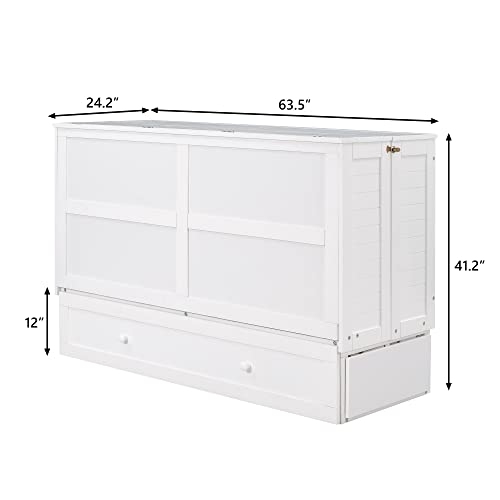 Harper & Bright Designs Queen Size Mobile Murphy Bed with Drawer and Little Shelves on Each Side,White