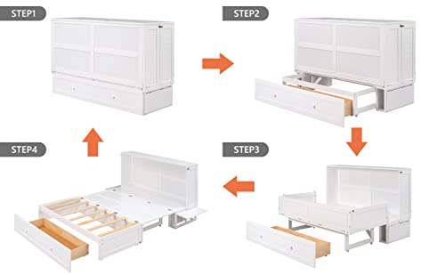 Harper & Bright Designs Queen Size Mobile Murphy Bed with Drawer and Little Shelves on Each Side,White