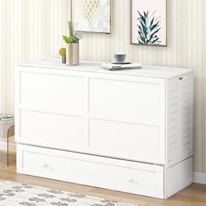 Harper & Bright Designs Queen Size Mobile Murphy Bed with Drawer and Little Shelves on Each Side,White