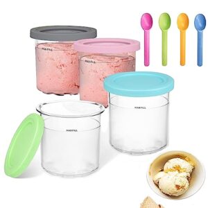 4 pack containers extra replacement for ninja creami pints and lids, (16oz) cups compatible with nc301 nc300 nc299amz series ice cream maker - dishwasher safe, leak proof lids pink-mint-grey-blue