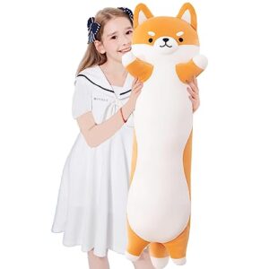 long shiba inu plush body pillow giant stuffed animal corgi dog plush toys hugging pillow, soft long dog sleeping cushion gifts for girls boys (yellow, 90cm/35.4inch)