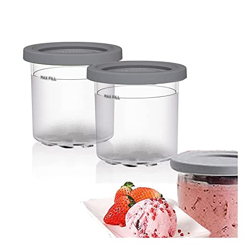 GHQYP Creami Pint Containers, for Ninja Creami Deluxe Pints, Creami Pints Reusable,Leaf-Proof Compatible with NC299AMZ,NC300s Series Ice Cream Makers,Gray-2PCS