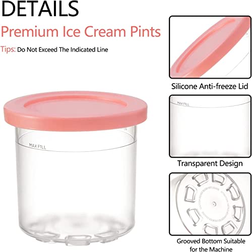 GHQYP Creami Pint Containers, for Ninja Creami Deluxe Pints, Creami Pints Reusable,Leaf-Proof Compatible with NC299AMZ,NC300s Series Ice Cream Makers,Gray-2PCS