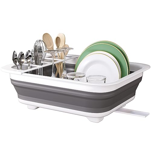 Otiyer Collapsible Dish Drying Rack for Kitchen Storage Tray Dinnerware Drainer Foldable Portable Dish Drying Rack for Kitchen RV Campers,Travel Trailer Save Space Easy to Store