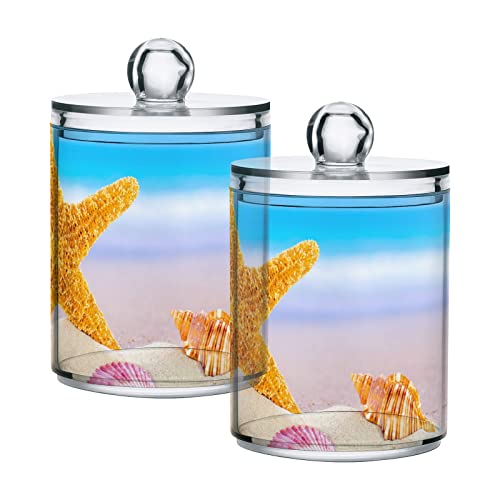 SUABO Plastic Jars with Lids,Beach Starfish Storage Containers Wide Mouth Airtight Canister Jar for Kitchen Bathroom Farmhouse Makeup Countertop Household,Set 2