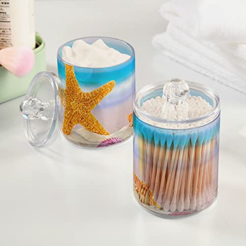 SUABO Plastic Jars with Lids,Beach Starfish Storage Containers Wide Mouth Airtight Canister Jar for Kitchen Bathroom Farmhouse Makeup Countertop Household,Set 2