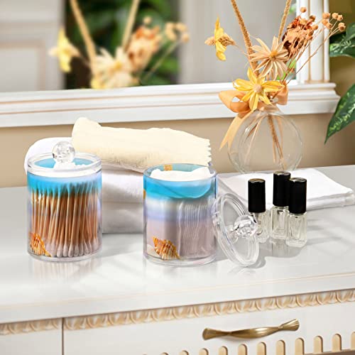 SUABO Plastic Jars with Lids,Beach Starfish Storage Containers Wide Mouth Airtight Canister Jar for Kitchen Bathroom Farmhouse Makeup Countertop Household,Set 2