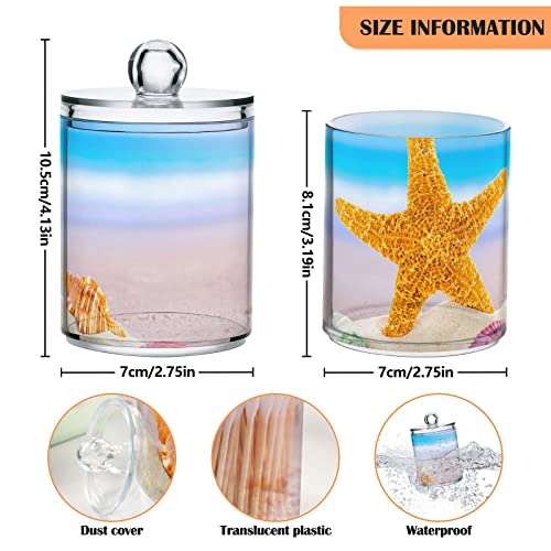 SUABO Plastic Jars with Lids,Beach Starfish Storage Containers Wide Mouth Airtight Canister Jar for Kitchen Bathroom Farmhouse Makeup Countertop Household,Set 2