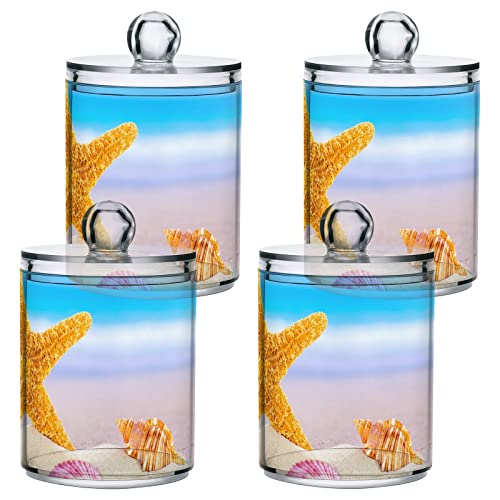 SUABO Plastic Jars with Lids,Beach Starfish Storage Containers Wide Mouth Airtight Canister Jar for Kitchen Bathroom Farmhouse Makeup Countertop Household,Set 2