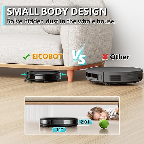 EICOBOT Robot Vacuum Cleaner, 2300Pa Strong Suction Power, Tangle-Free, Slim, Quiet, 120 Mins Runtime, Auto Self-Charging Robotic Vacuum Cleaner Ideal for Low Carpet, Pet Hair, Hard Floors, Black