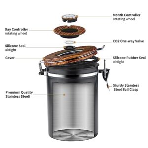 shoxil 22OZ Coffee Canister Coffee Bean Storage Airtight Containers Stainless Steel Kitchen Food Storage Container with Date Tracker and Scoop for Ground coffee, Beans, Tea, Sugar, Flour, Cereal