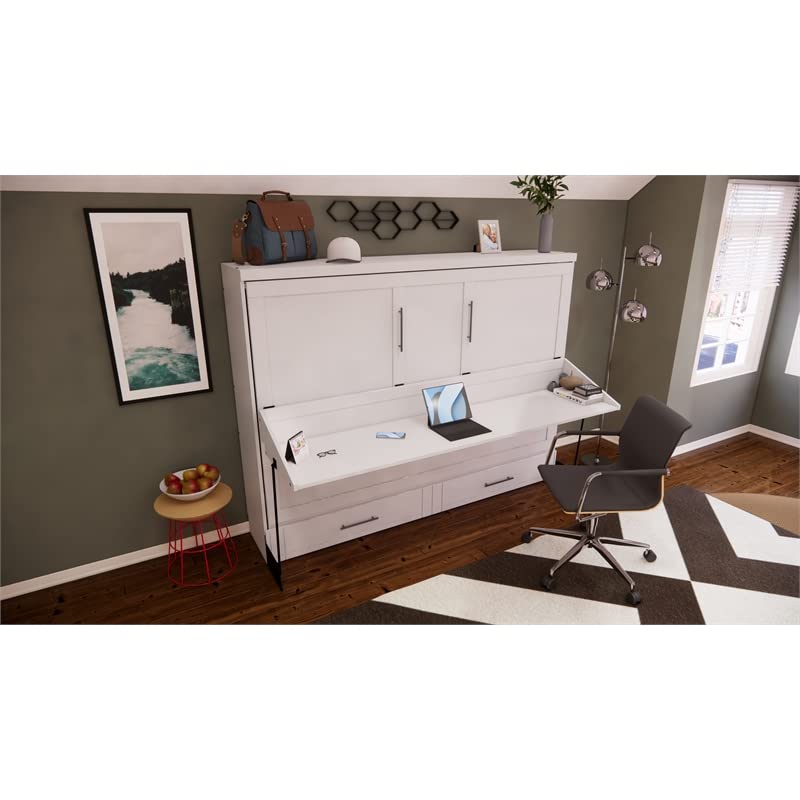 RoomAndLoft Brentwood Lateral Queen Solid Wood Murphy Deskbed in White