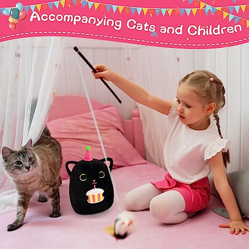 KOPHINYE Black Cat Plush, 8 inch Birthday Cat Stuffed Animal Happy Birthday Plush Cute Cat Plush Pillow with Cake, Kawaii Cat Plushie Birthday Plush for Girls, Boys and Cats