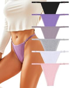 finetoo adjustable g string thongs for women cotton underwear low rise t-back sexy tangas lace trim breathable 6 pack s-xl