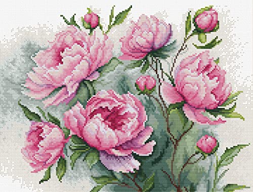 Luca-S Cross Stitch Kit The Charm of Peonies, Counted Cross Stitch Kit for Adults, Embroidery Kit, B7019