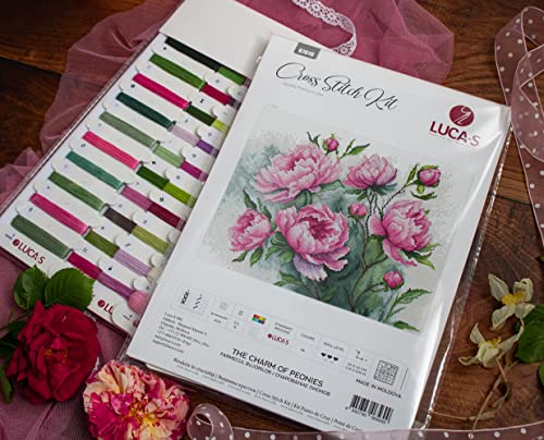 Luca-S Cross Stitch Kit The Charm of Peonies, Counted Cross Stitch Kit for Adults, Embroidery Kit, B7019