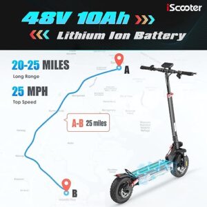 iScooter Electric Scooter Adult, 800W Motor E-Scooter Up to 25 Miles Range, Top Speed 25MPH, 10" Off Road Pneumatic Tires, Adjustable Handlebar Height Foldabable Commuting E Scooter for Adults